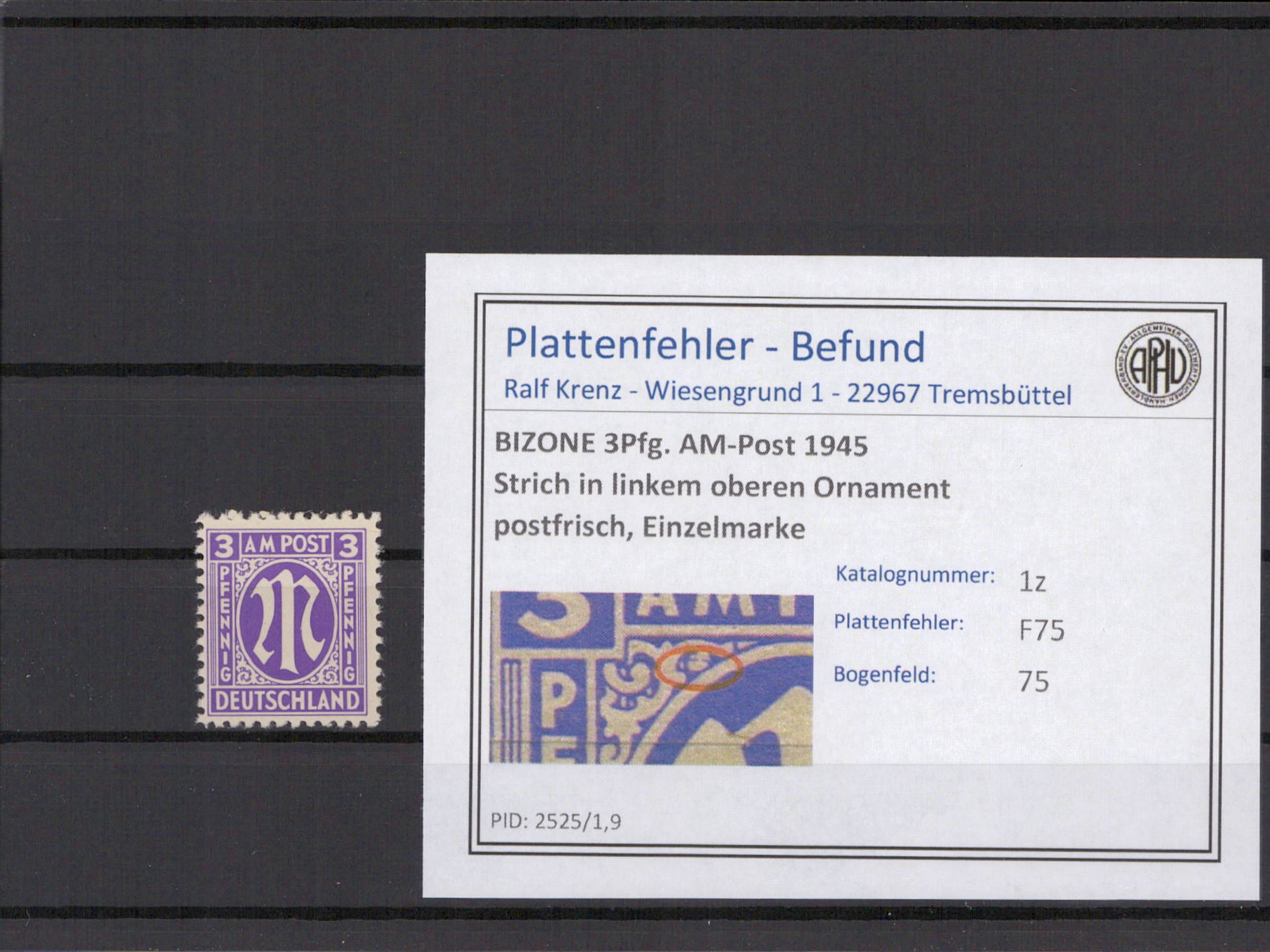 BIZONE 1945 PLATTENFEHLER Nr 1z F75 postfrisch (409737) · Ralf Krenz · Bribest